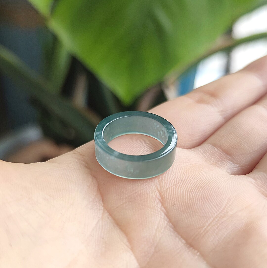 5US Authentic Green Jade Flat Band Ring Natural Jadeite Gemstone Grade ...