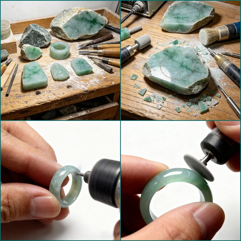 4.5US Anillo auténtico de jade verde, gema de jadeíta natural de grado ...