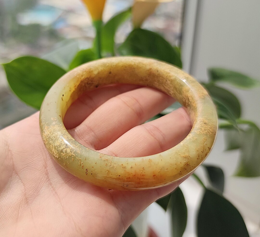Honey Yellow Serpentine Bangle: Natural Xiu Jade (58mm) - Etsy