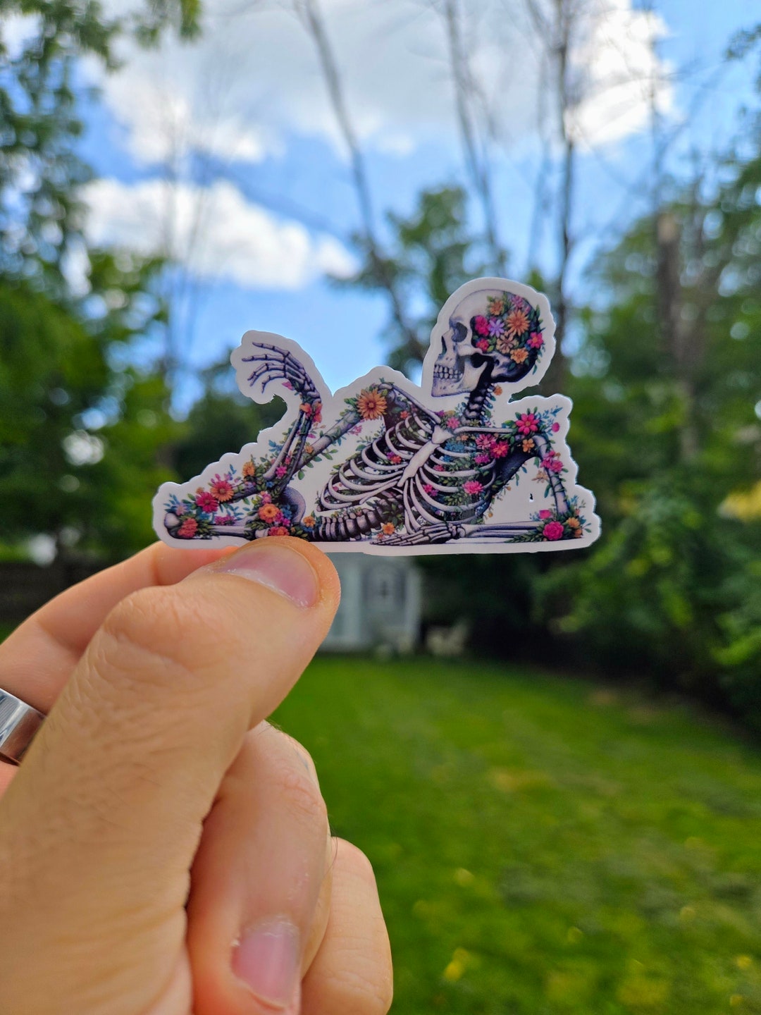 Floral Skeleton Sticker | Gothic Aesthetic | Colorful Vinyl Decal ...