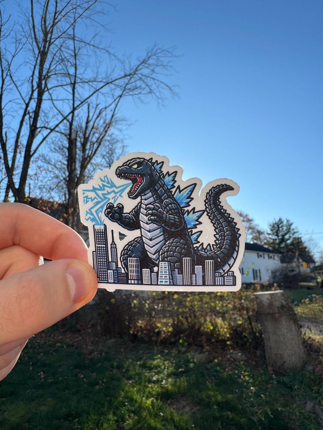Godzilla Destroying the City Sticker - Retro Kaiju Monster Decal ...