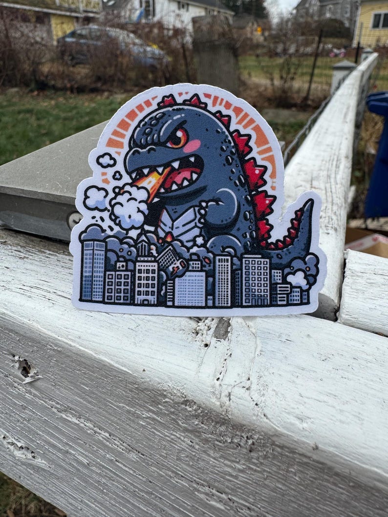 Cute Chibi Godzilla Destroying the City Sticker - Adorable Kaiju ...
