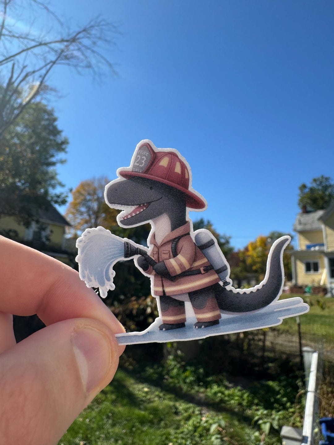 Cute Firefighter Dinosaur Sticker for Kids! - Perfect for Laptops ...