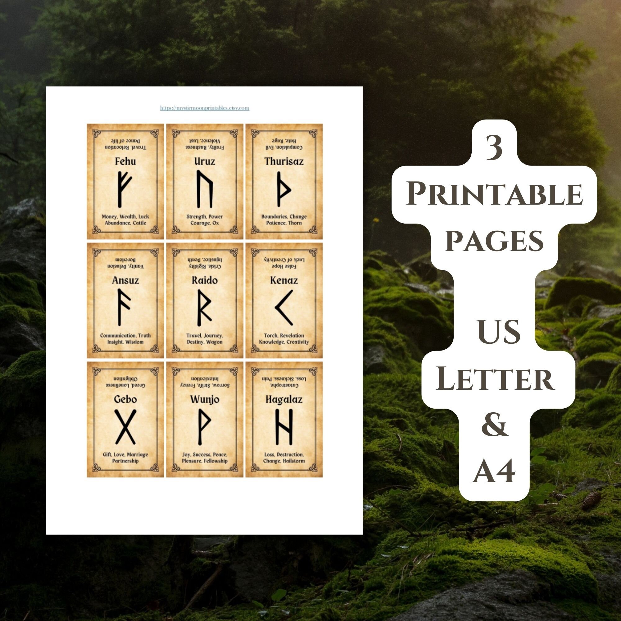 Elder Futhark Runes Deck - 24 Printable Cards With Keywords - Etsy