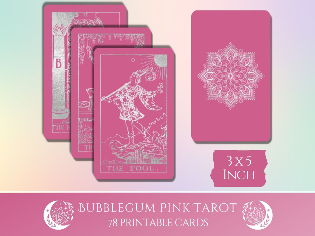 Bubblegum Pink and Silver Tarot Deck, Complete Set of 78 Large ...