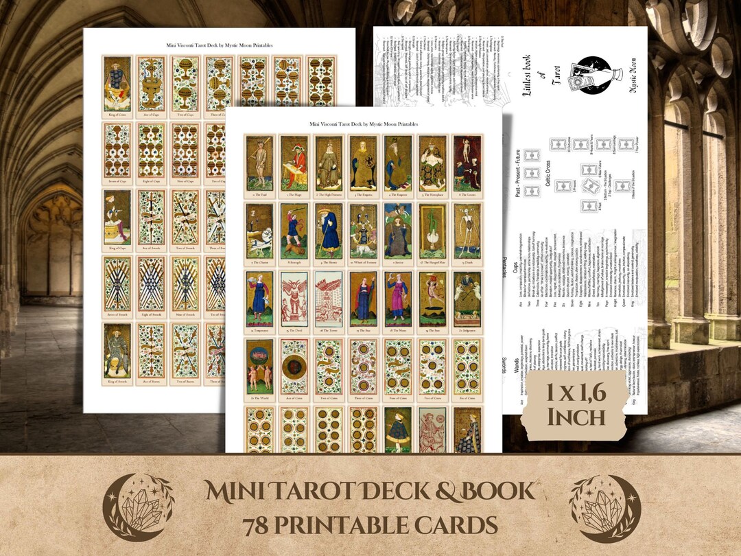 Mini Tarot Deck, Complete Set of 78 Tiny Printable Medieval Visconti ...