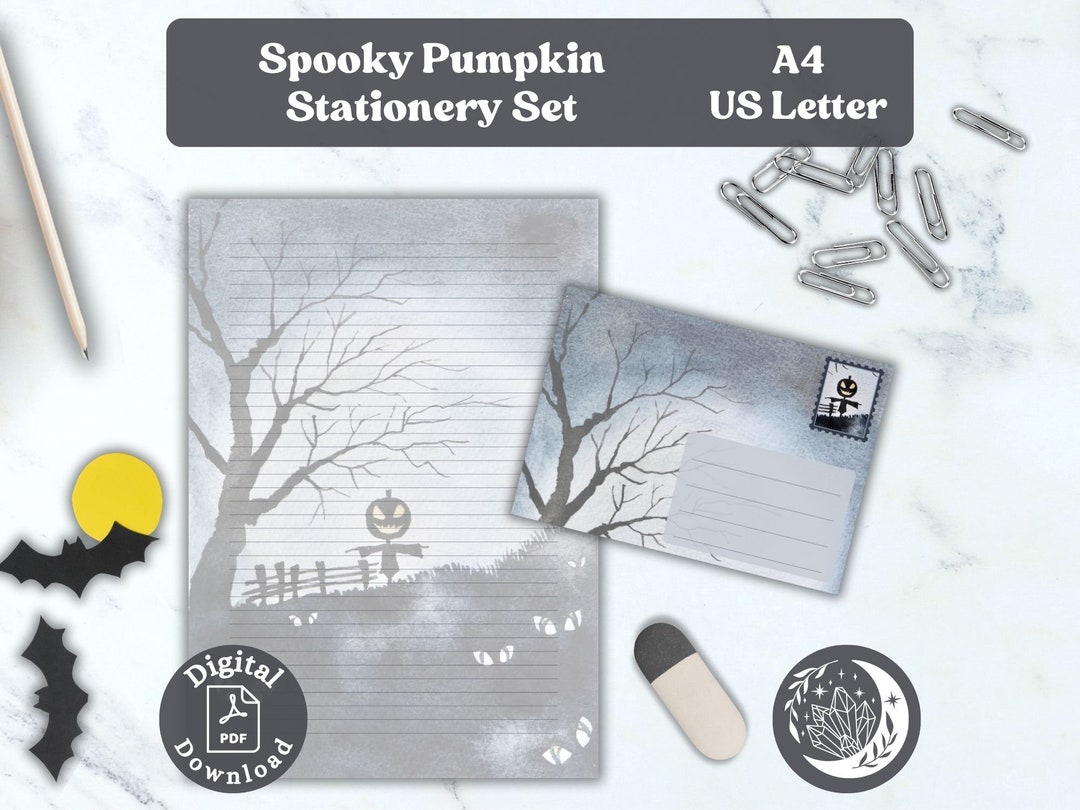 Printable Spooky Pumpkin Halloween Stationery Set: Letter Paper With ...