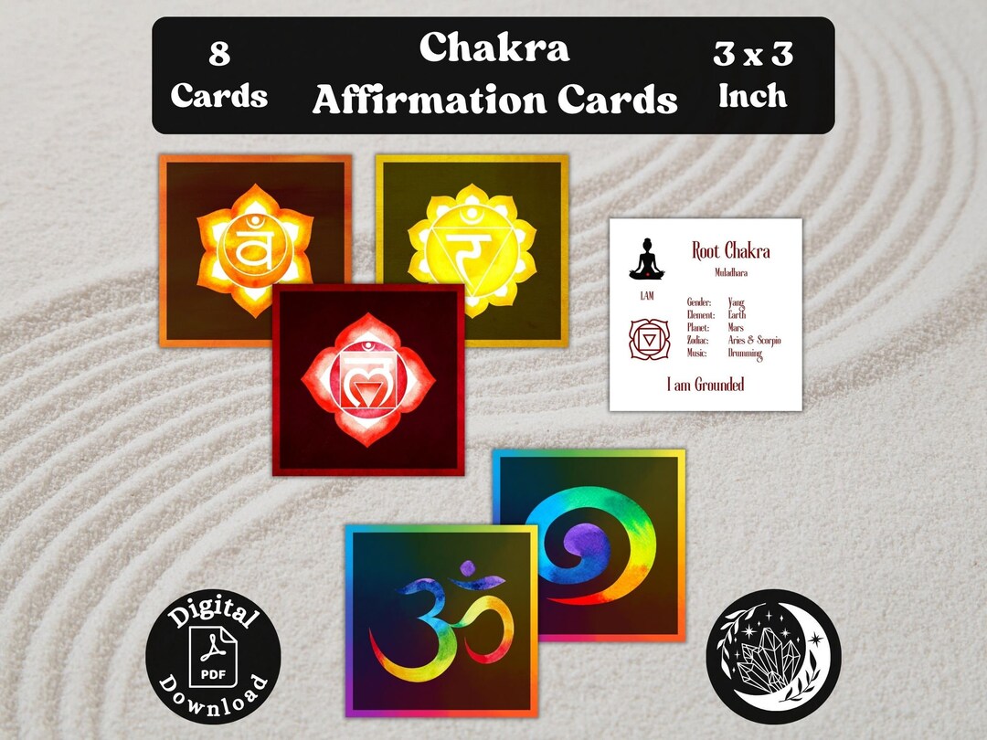 Chakra Card Set: 8 Printable Cards With Watercolor Illustrations and ...