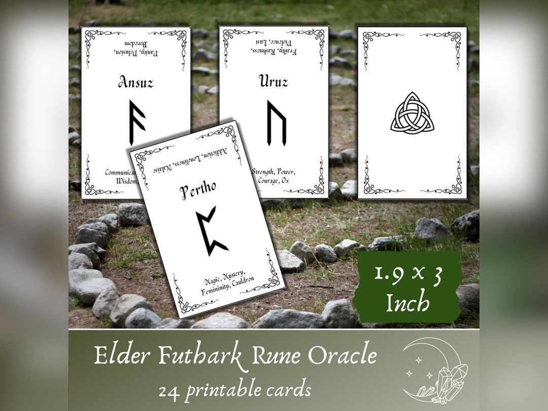 Cartes imprimables Elder Futhark Rune Oracle avec mots-clés, pont ...
