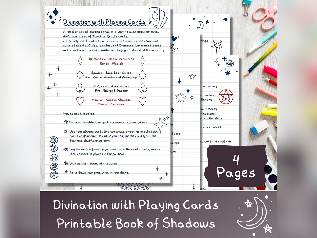 Divination With Playing Cards, Cartomancy, Printable Book of Shadows ...