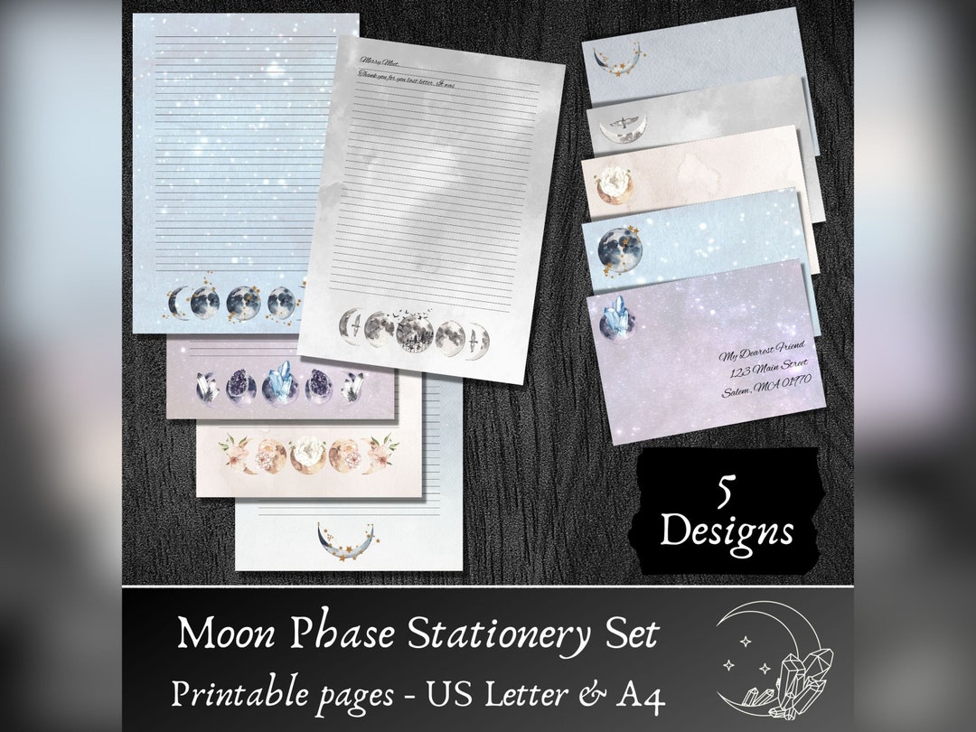 Printable Moon Phase Letter Paper Set With Envelopes, Printable ...