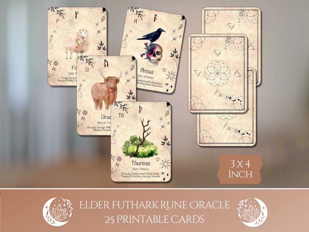Elder Futhark Rune Oracle, Printable Fortune Telling Deck With Keywords ...