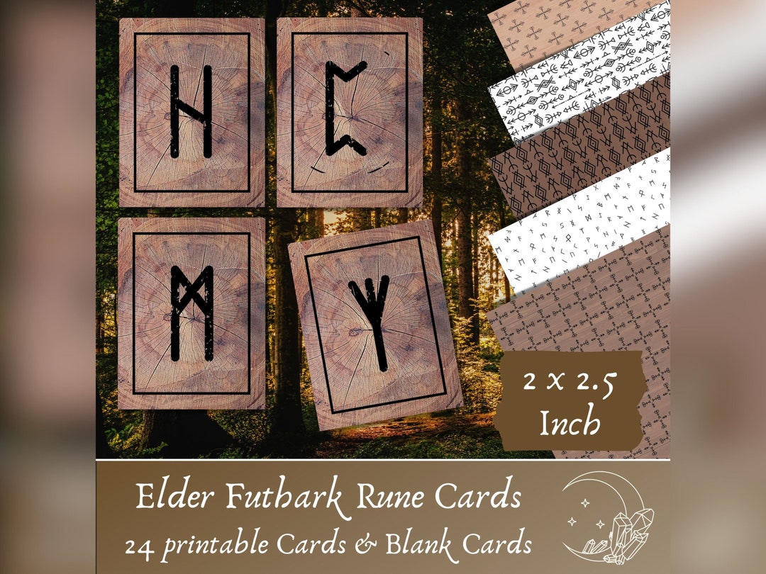 Printable Elder Futhark Rune Cards, Wood Design, Oracle Cards, Runic ...