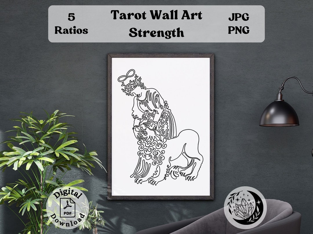 Strength Tarot Wall Art Print, Continuous Line Art, Minimalist Design ...