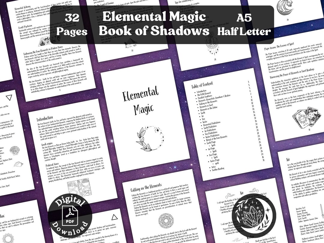Book of Elemental Magic: a Printable Grimoire With Cheat Sheets, Spells ...