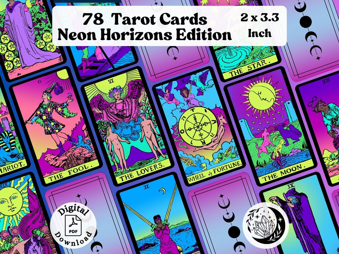 Neon Horizons Tarot Deck: a Pink & Purple Rider Waite Recolor - 78 ...