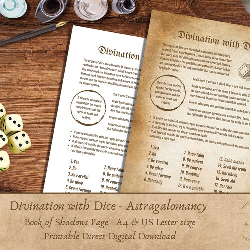 Dice Divination Astragalomancy Book of Shadows Printable - Etsy