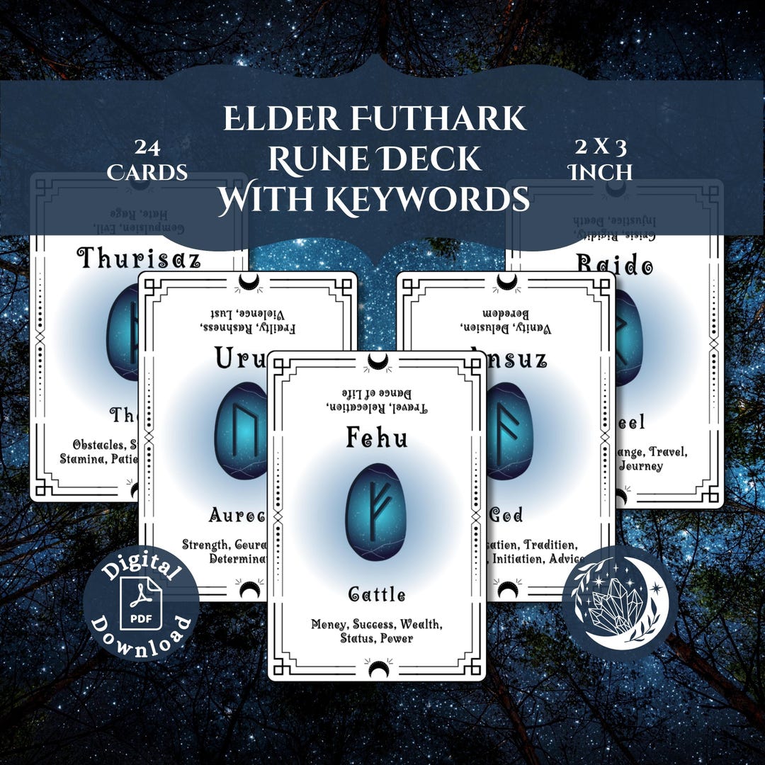 Elder Futhark Runes Deck - 24 Printable Cards With Keywords - Etsy