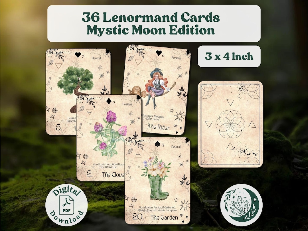 Mystic Moon Lenormand Oracle: A Complete Deck of 36 Printable Cards ...