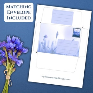 Printable Blue Flower Stationery Set: Letter Paper With Matching ...