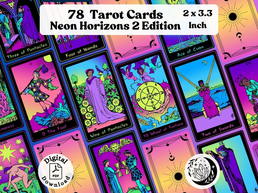 Neon Horizons 2 Tarot Deck: a Pink & Purple Rider Waite Recolor - 78 ...