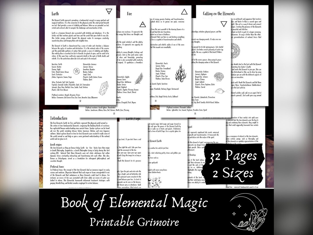 Book of Elemental Magic: a Printable Grimoire With Cheat Sheets, Spells ...