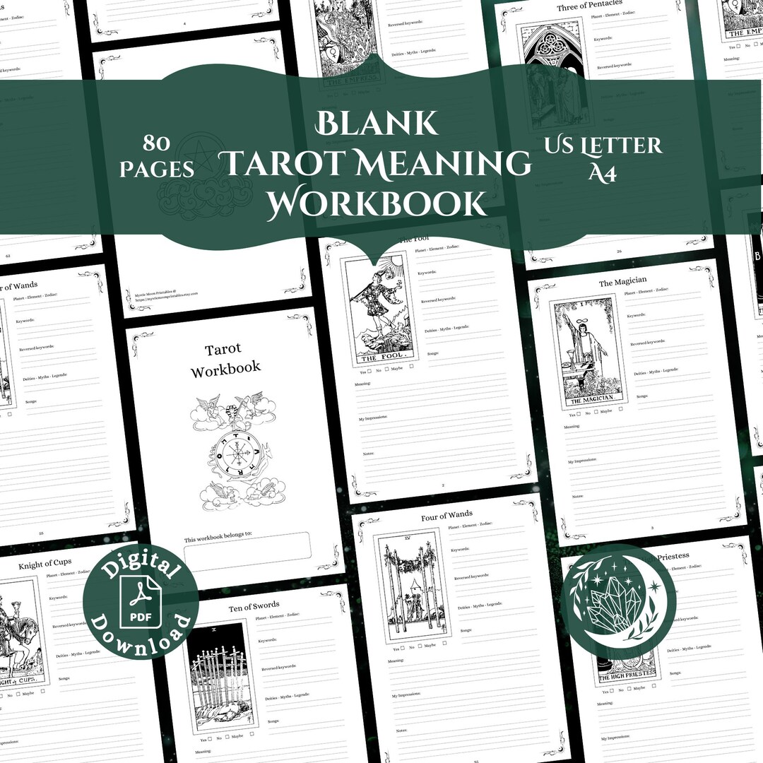 Printable Tarot Workbook - 78 Illustrated Cheat Sheet Templates - Etsy