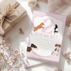 Editable Pink Two Let the Dogs Out Second Birthday Invitation Girl ...
