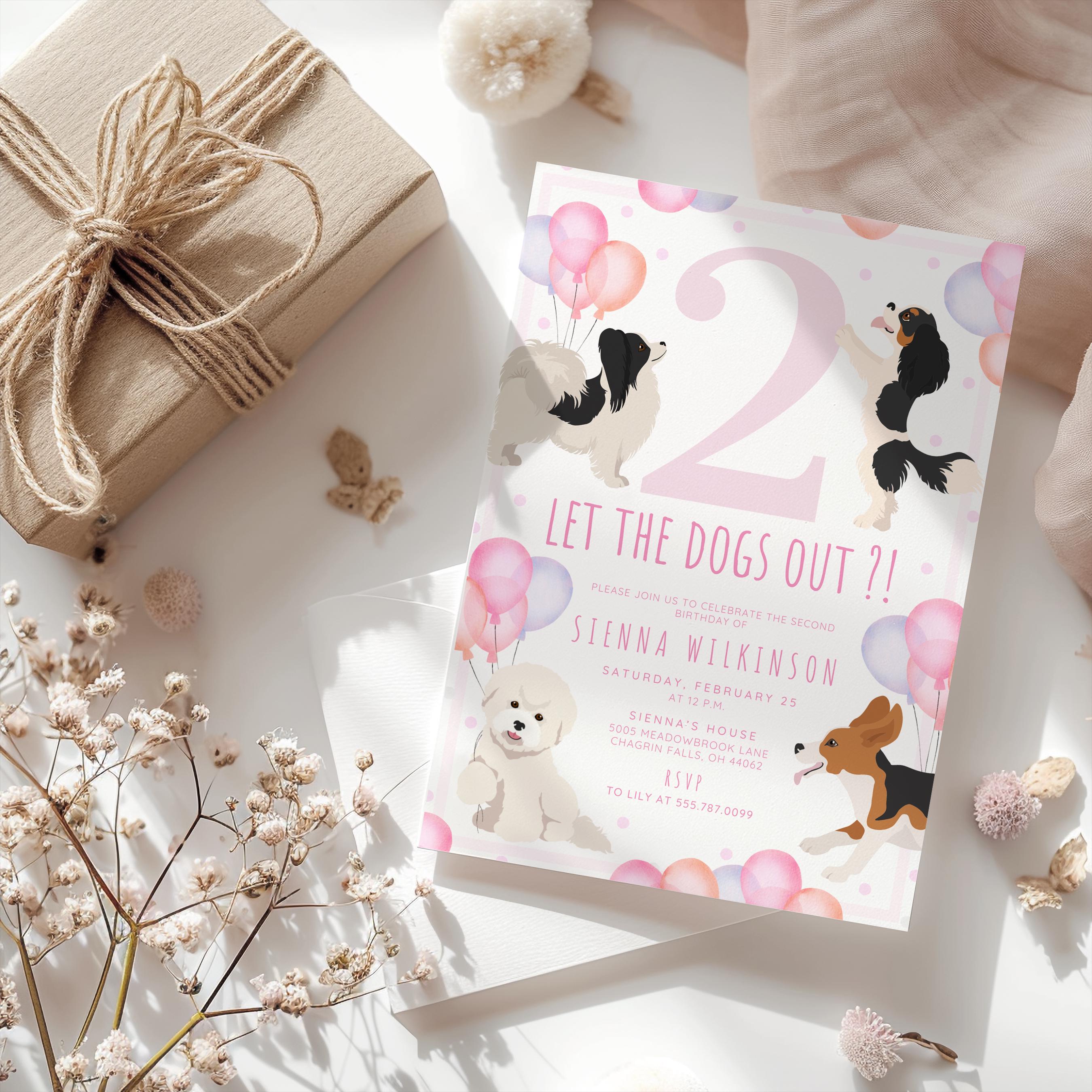 Two Let the Dogs Out Second Birthday Invitation Girl Digital Download ...