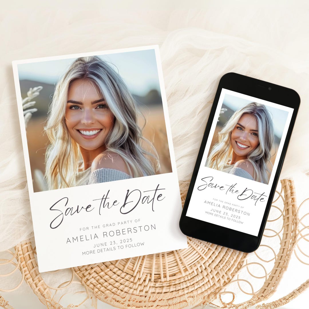 Editable Neutral Graduation Save the Date Invitation | Digital Download ...