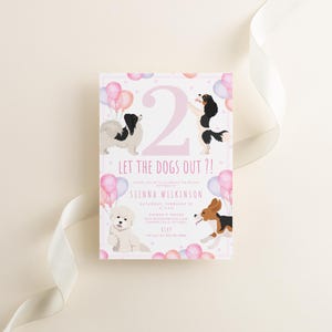 Two Let the Dogs Out Second Birthday Invitation Girl Digital Download ...