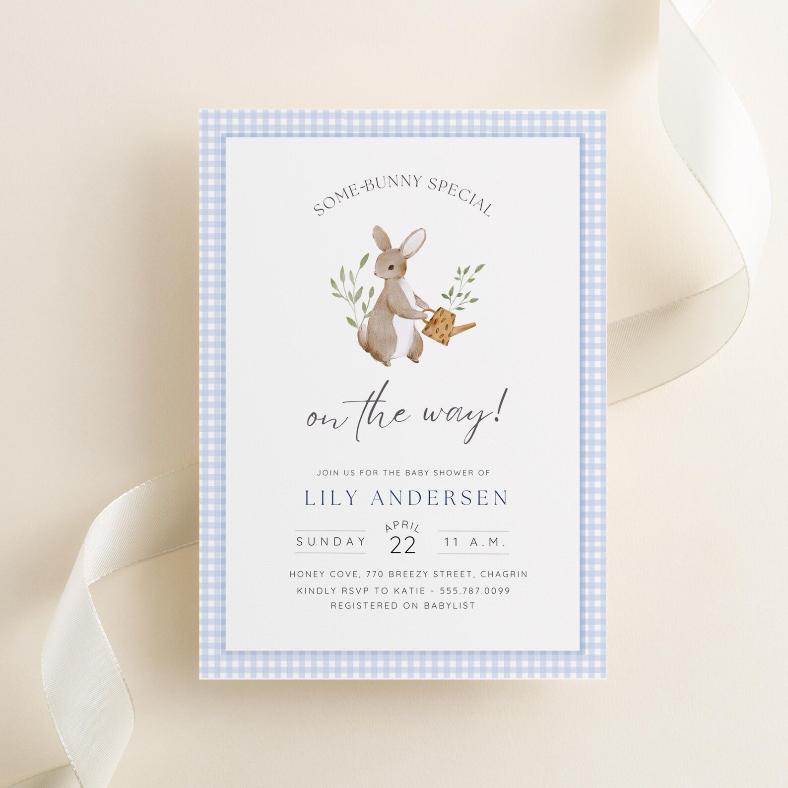 Editable Blue Gingham Baby Shower Invitation for Boy Mini Bundle ...