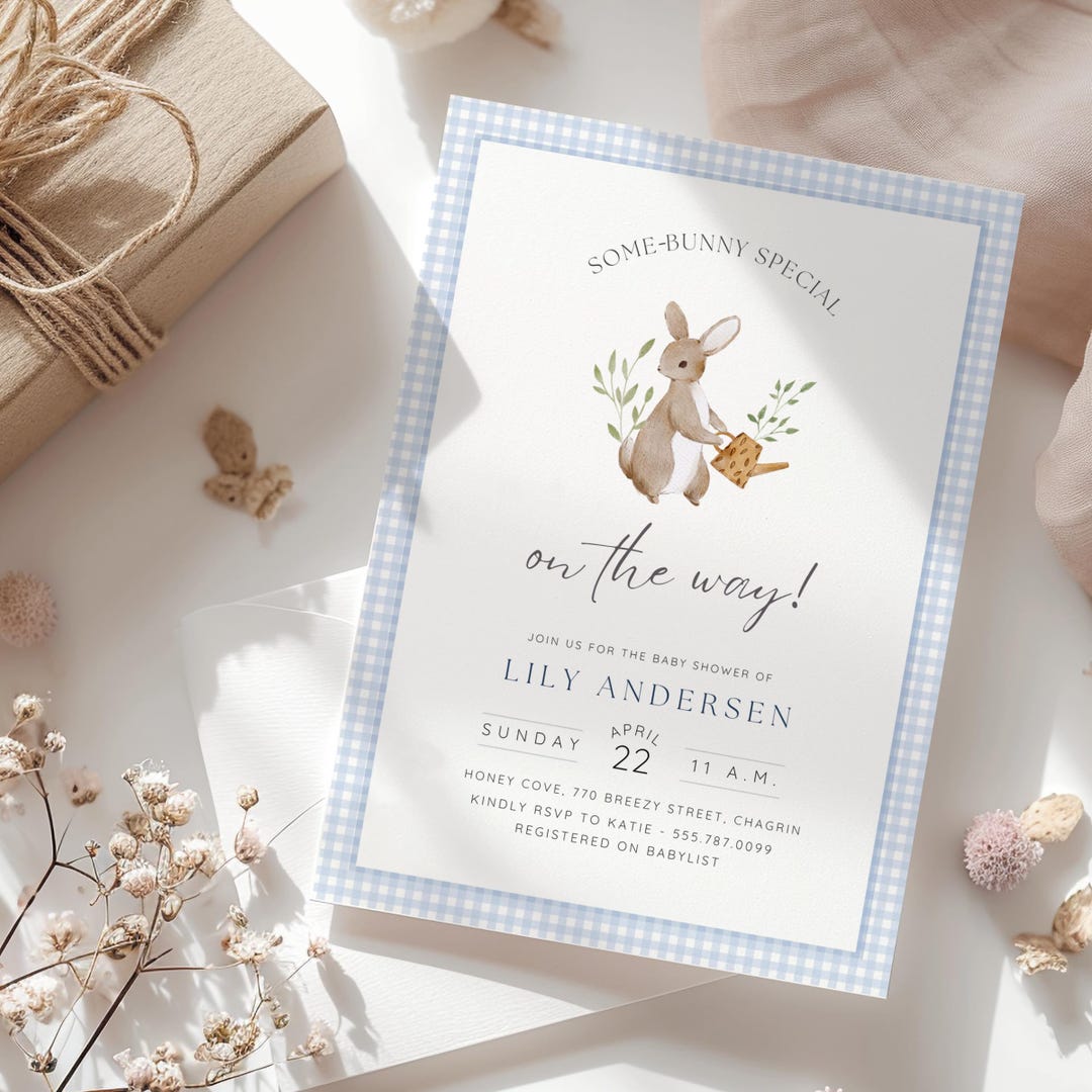 Editable Blue Gingham Baby Shower Invitation for Boy Mini Bundle ...