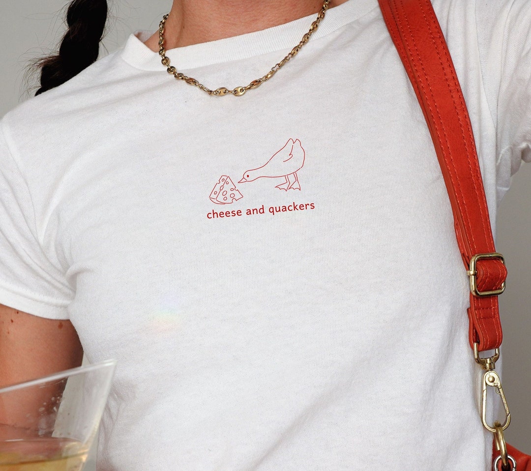 Retro Cheese and Quackers Design Baby Tee 90s Y2K Crop Baby Tee Shirt ...