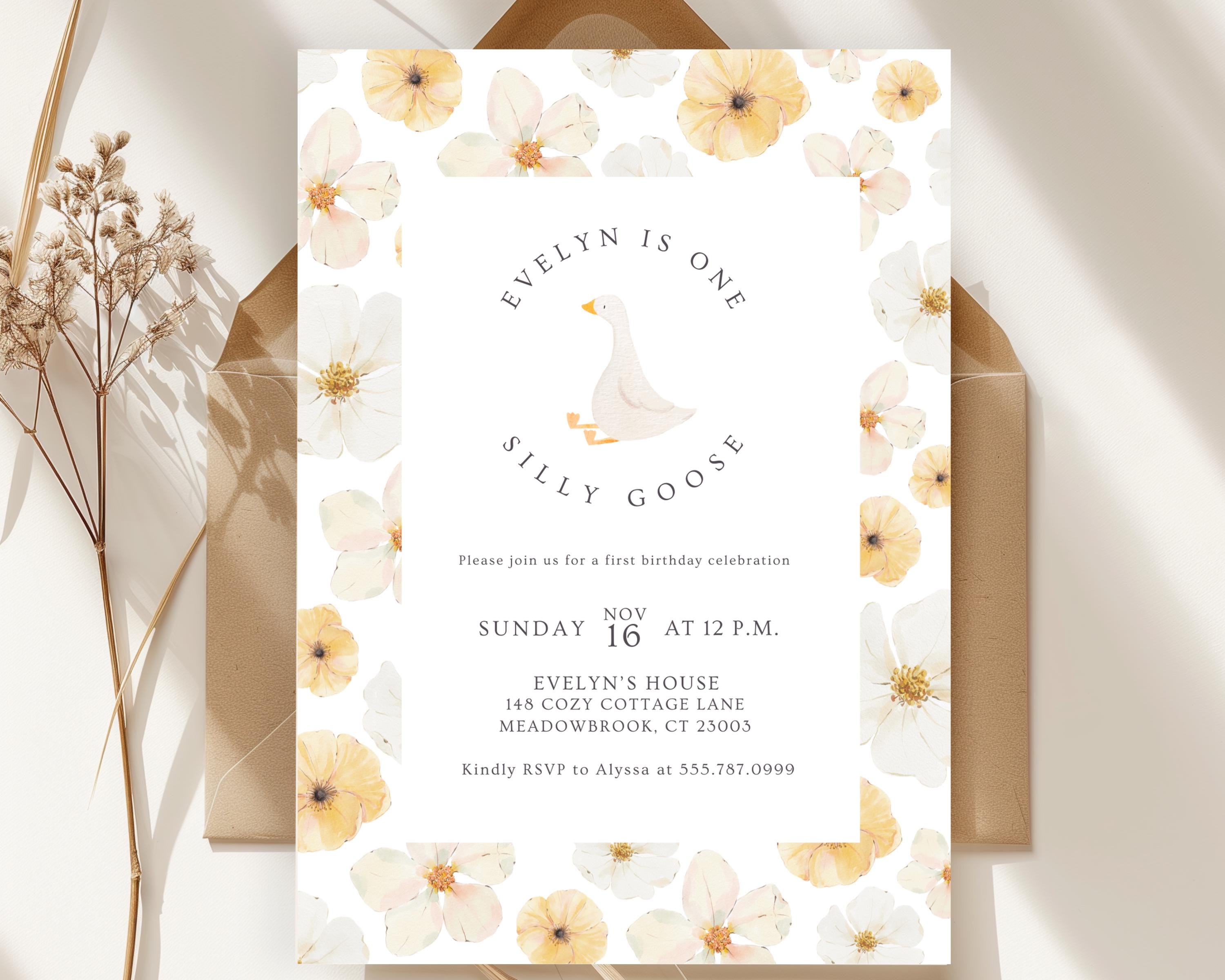 One Silly Goose Birthday Invitation Template Canva Editable Digital ...