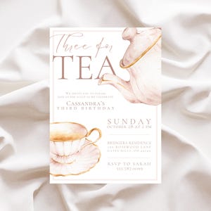 Tea for Three Birthday Invitation Party Decor for Tea Party Girl 3rd ...