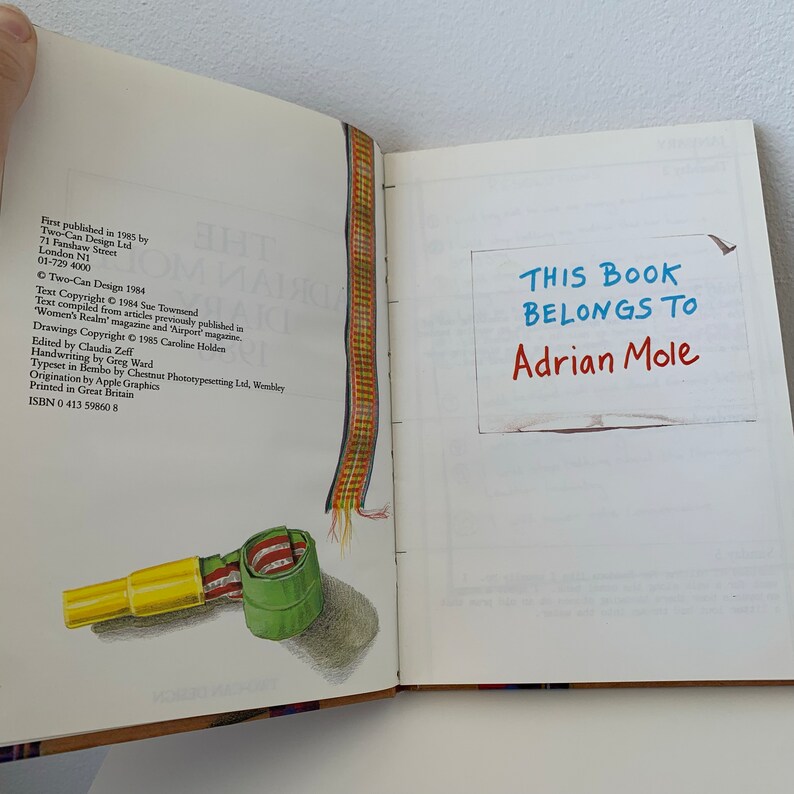 Vintage Book/the ADRIAN MOLE DIARY 1986 /1985/ Gift Book/two-can Design ...