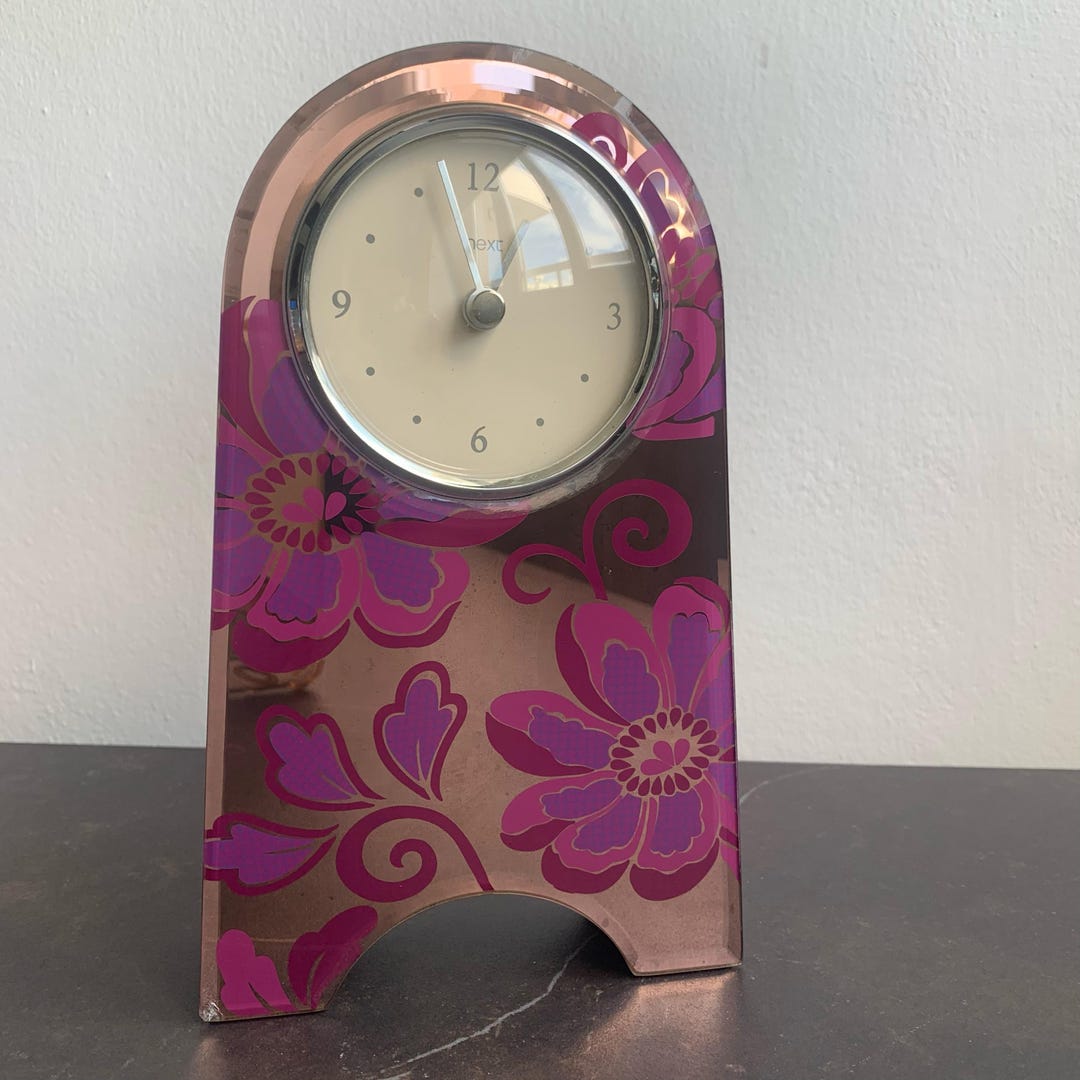 Vintage Next Floral Mirror Desk Clock - Vintage Quartz Clock With Pink ...