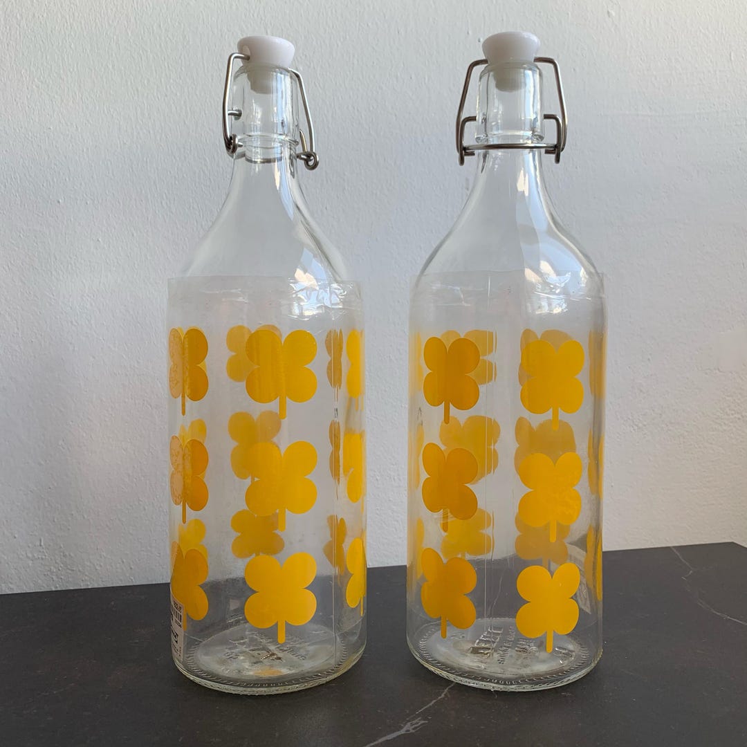 Vintage Ikea/ikea KORKEN/ Glass Bottle With Yellow Flower Print – 1L ...