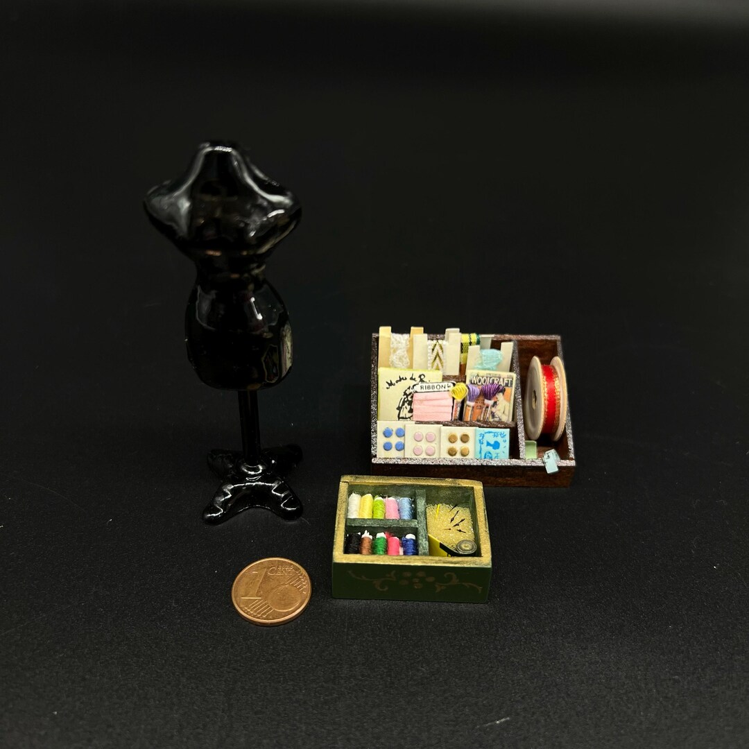 Miniature Sewing Set – Dollhouse Accessories – Vintage Black Mannequin ...