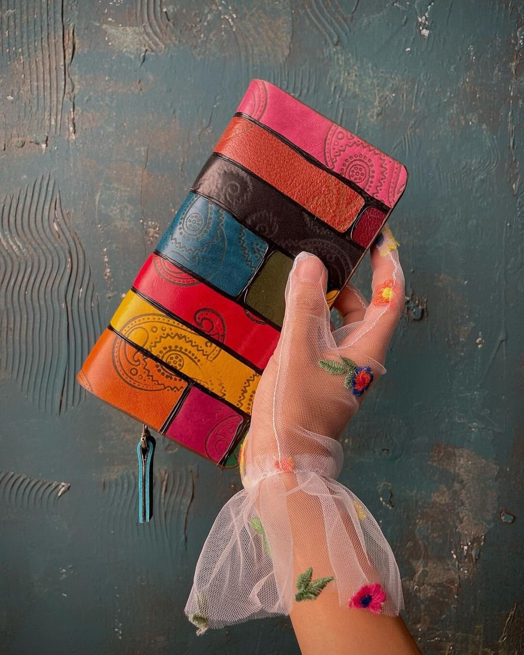 Colorful Genuine Leather Long Wallet Random Colors Handmade Gift ...