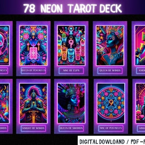 78 Neon Tarot Deck: Printable PNG Cards (digital Download) - Etsy