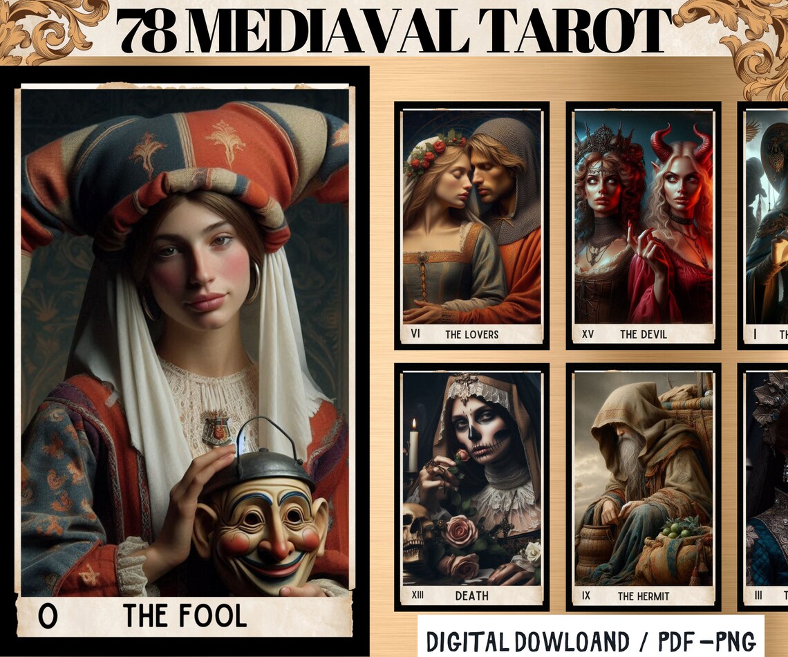 78 Mediaval Tarot Cards Printable Tarot Deck Digital Cards Deck ...