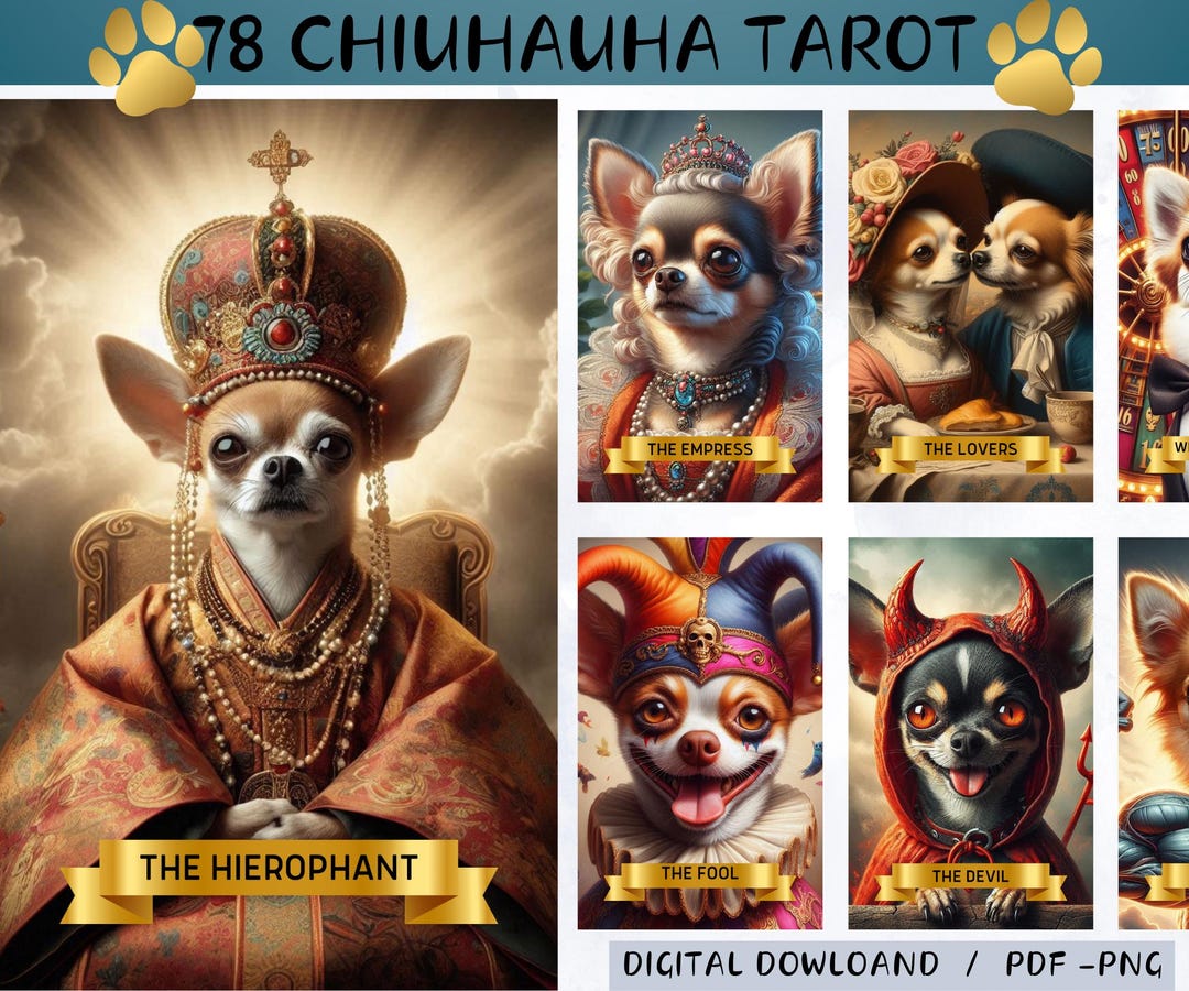 78 Chiuhauha Theme Digital Tarot Cards - Dog - Animal Printable Tarot ...