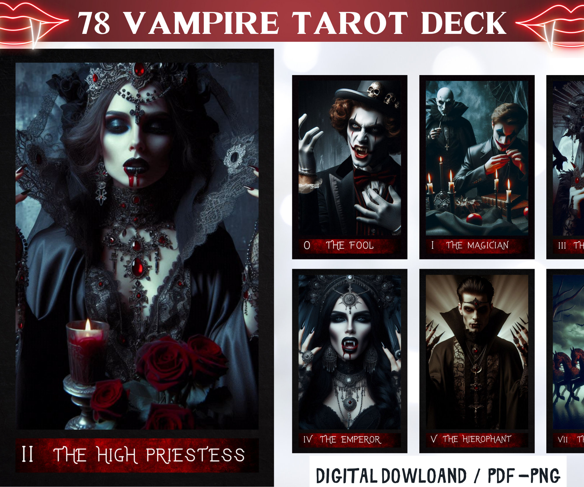 78 Vampire Theme Digital Tarot Cards Printable Tarot Deck Digital Cards ...