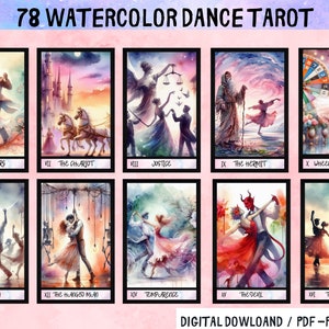 78 Watercolor Dance Theme Digital Tarot Cards - Printable Tarot Deck ...