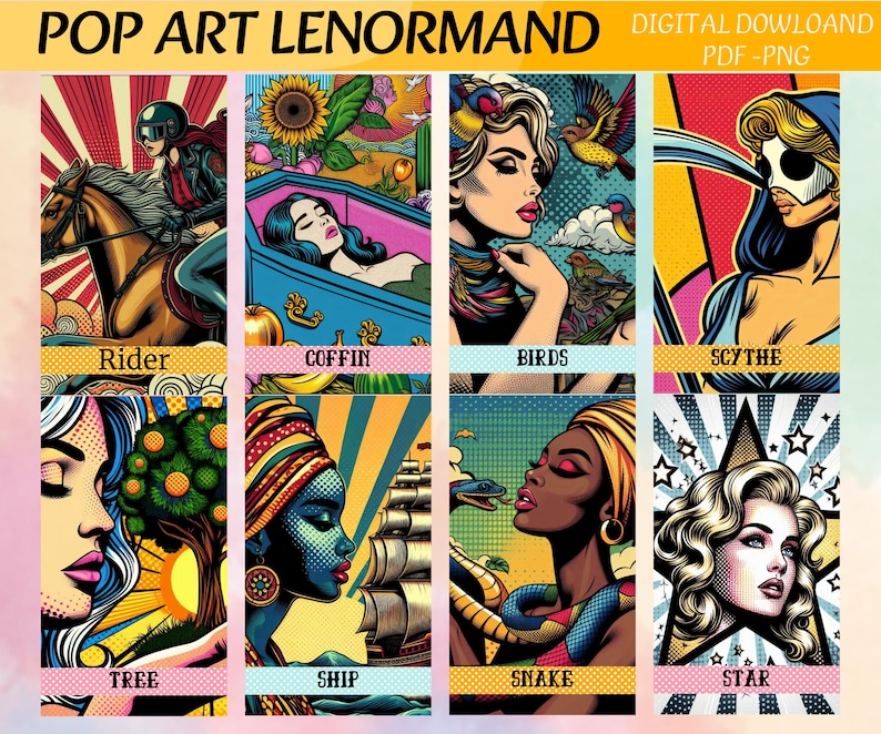 Pop Art Lenormand Cards: 36-card Printable Oracle Deck (PNG Format) - Etsy