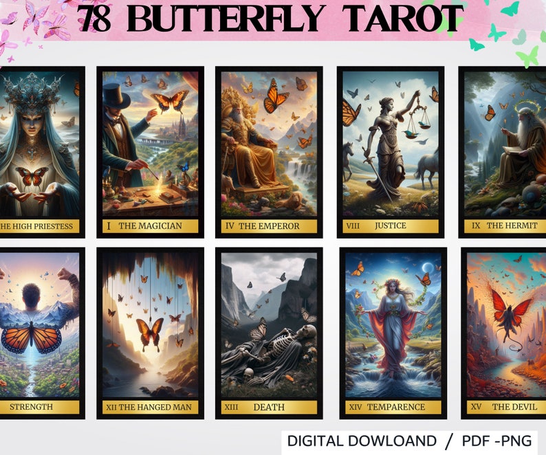 78 Butterfly Theme Tarot Cards: Printable PNG Deck (digital Download ...