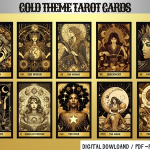 Gold Theme Tarot Cards: 78 Card Printable Deck (PNG) - Etsy