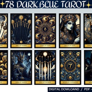 78 Dark Blue Gold Tarot Cards - Printable Oracle Deck (PNG) - Etsy
